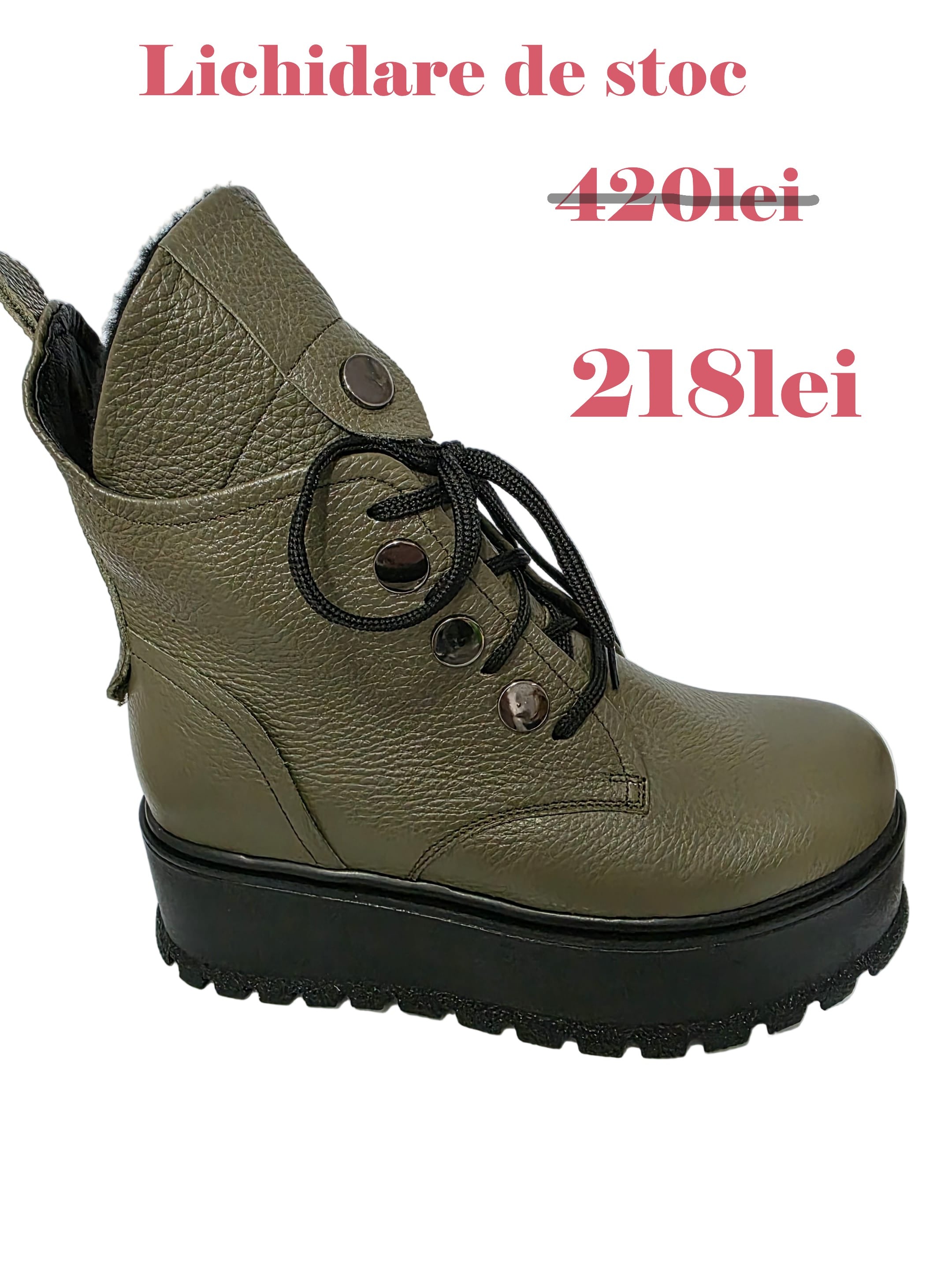 Ghete Piele Naturala Desiree Bizon Olive - Dolly Shoes – fabricadollyshoes